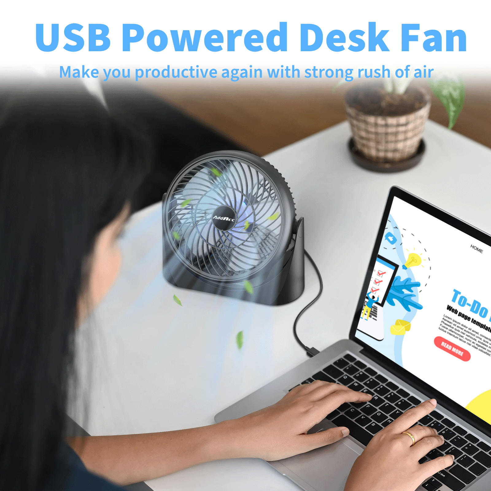 AddAcc- 8 inch Table Fan with Remote, USB Powered Desk Fan with RGB ...
